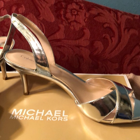 Calvin Klein | Shoes | Calvin Kleins Silver Leather Sandals | Poshmark